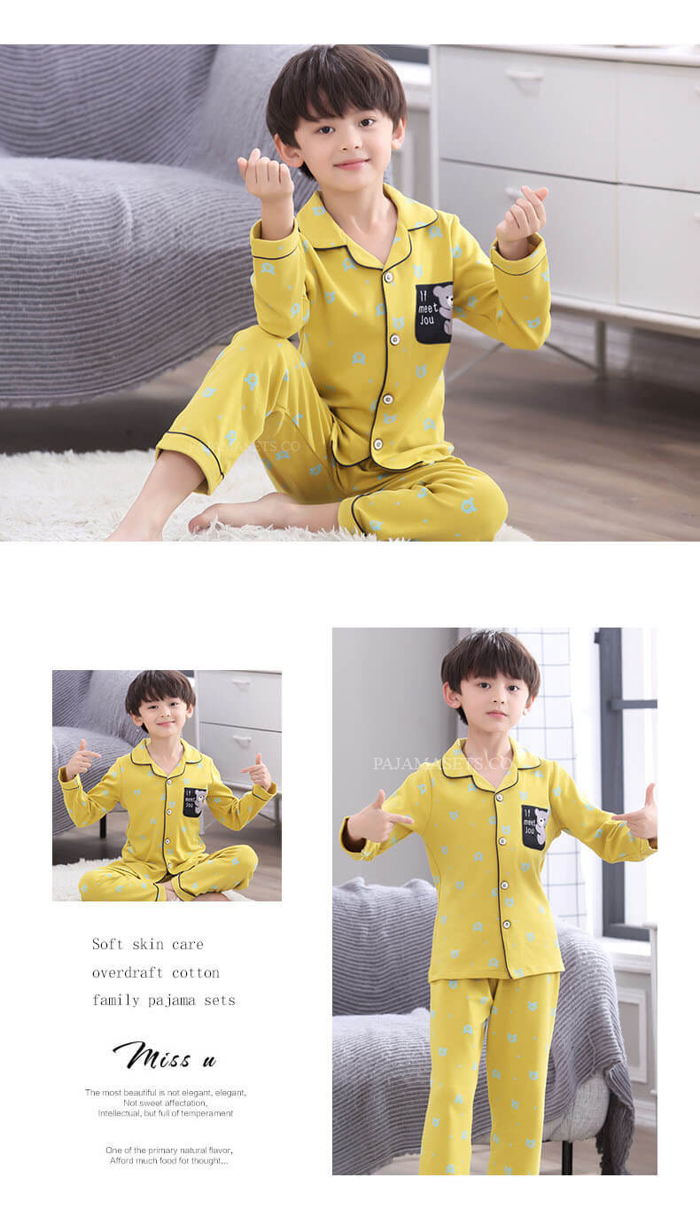 Long sleeves 100 cotton Boys' pajama set for spring cheap set of ...